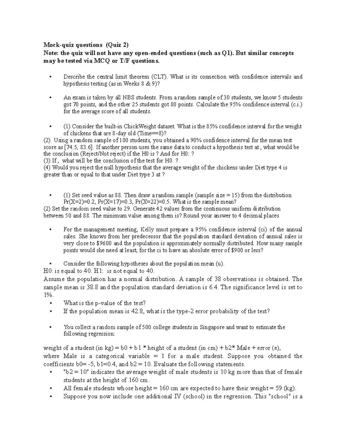 AB1202 - addtional practice questions - Mock-quiz questions (Quiz 2 ...