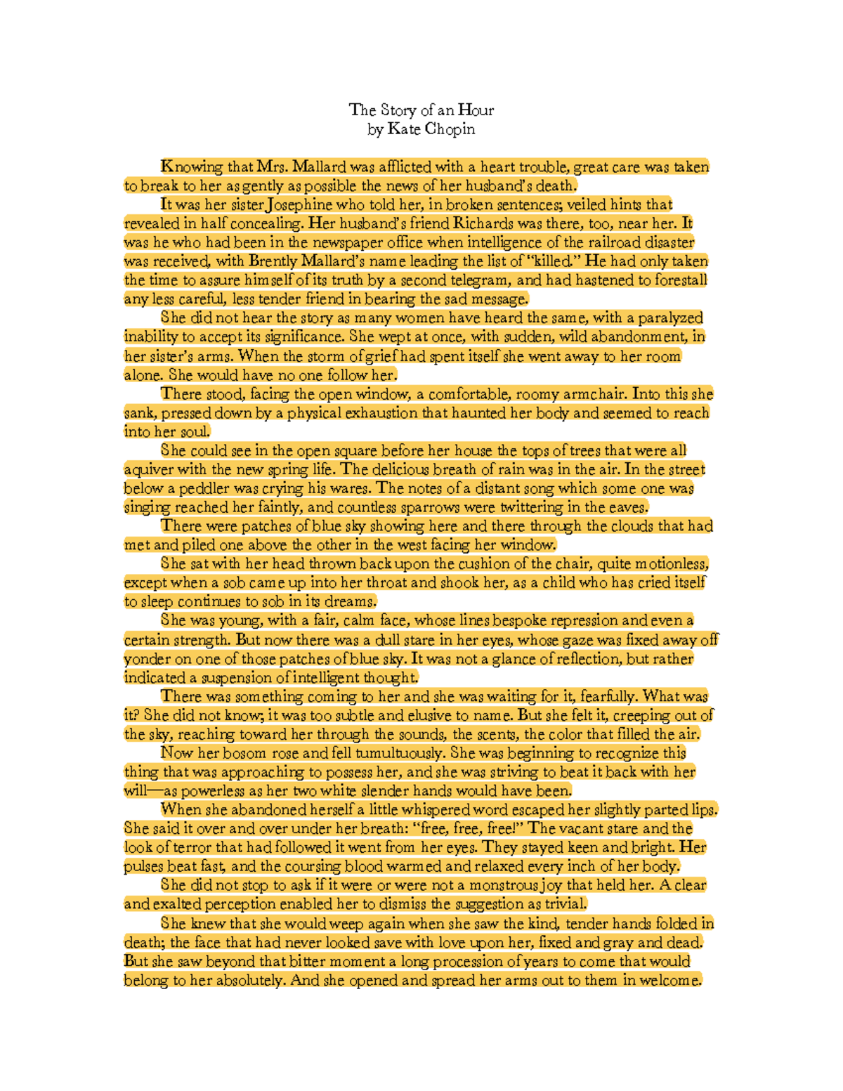 Kate Chopin, The Story of an Hour PDF - The Story of an Hour by Kate ...