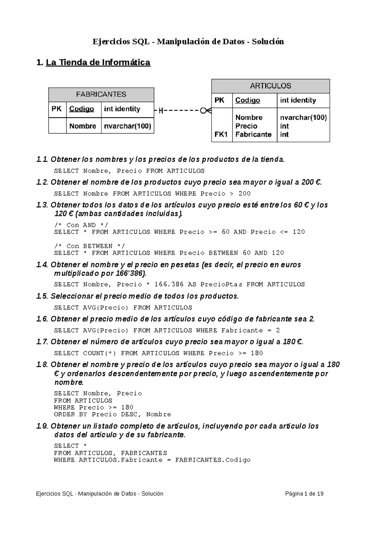 Ejercicios SQL manipulacion datos solucion - Ejercicios SQL - Manipulación de Datos - Solución 1 ...