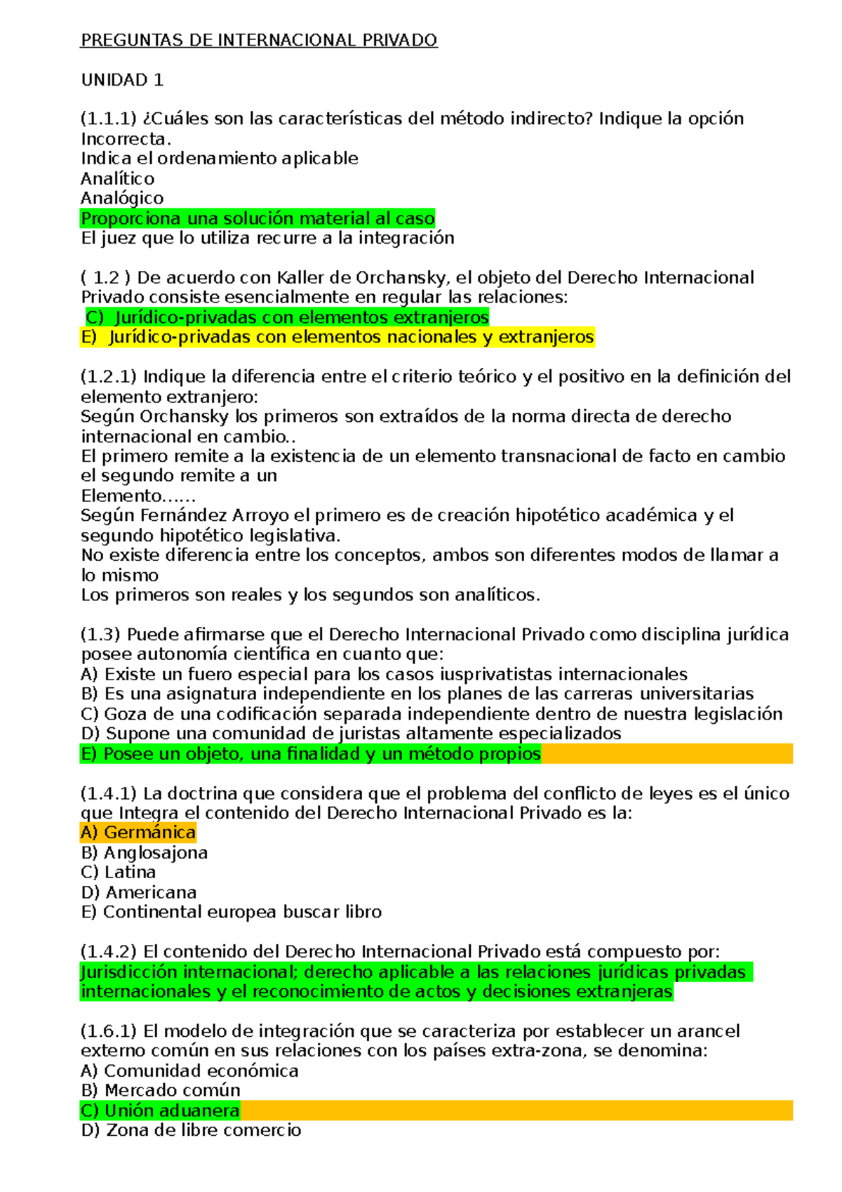 Preguntero 1° y 2° parcial de Derecho Internacional Privado - PREGUNTAS DE INTERNACIONAL PRIVADO ...