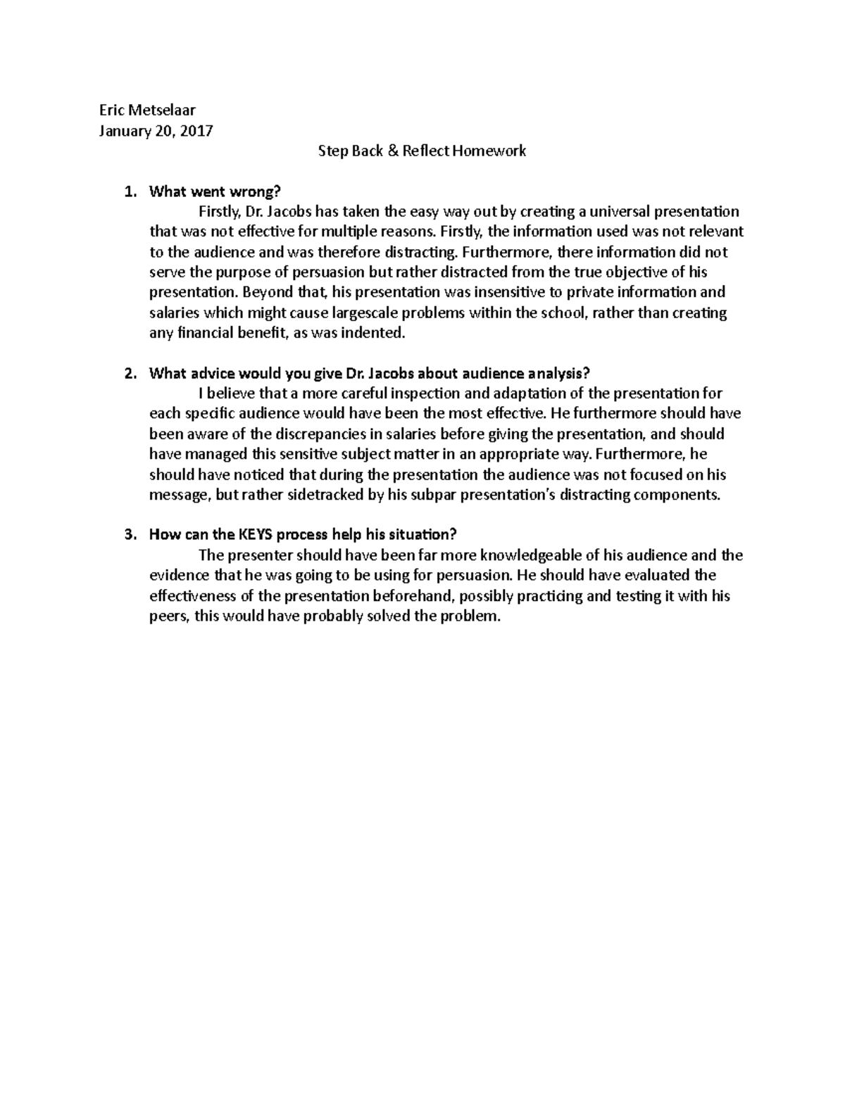 Step Back & Reflect Homework - Eric Metselaar January 20, 2017 Step ...