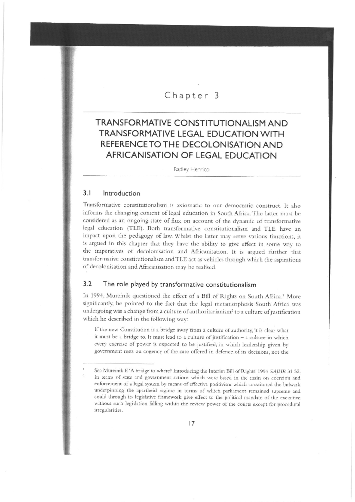 Chapter On Transformative Constitutionalism And Transformative Legal