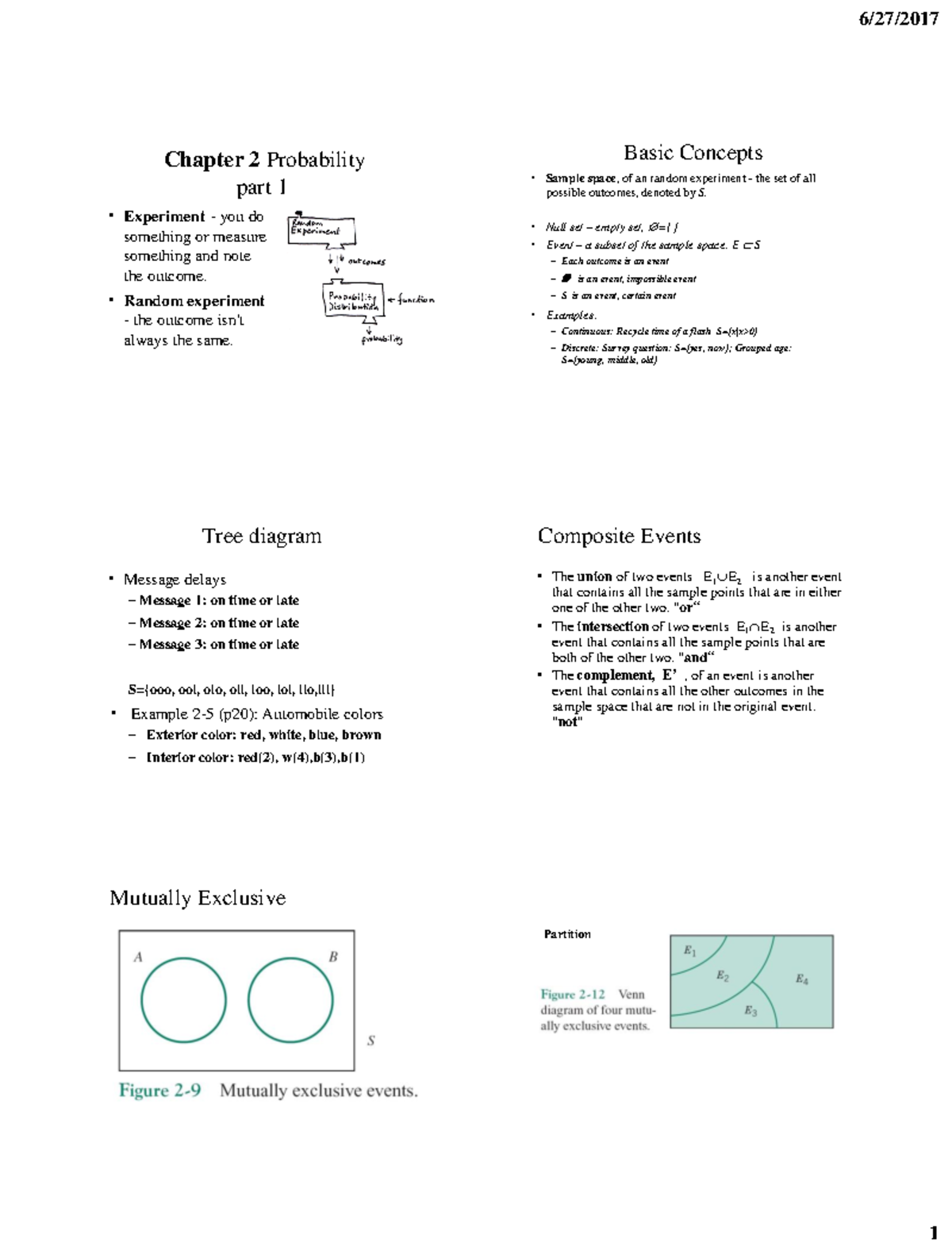 Chapter 2 1 handout - Lecture notes 2.1 - Chapter 2 Probability part 1 ...
