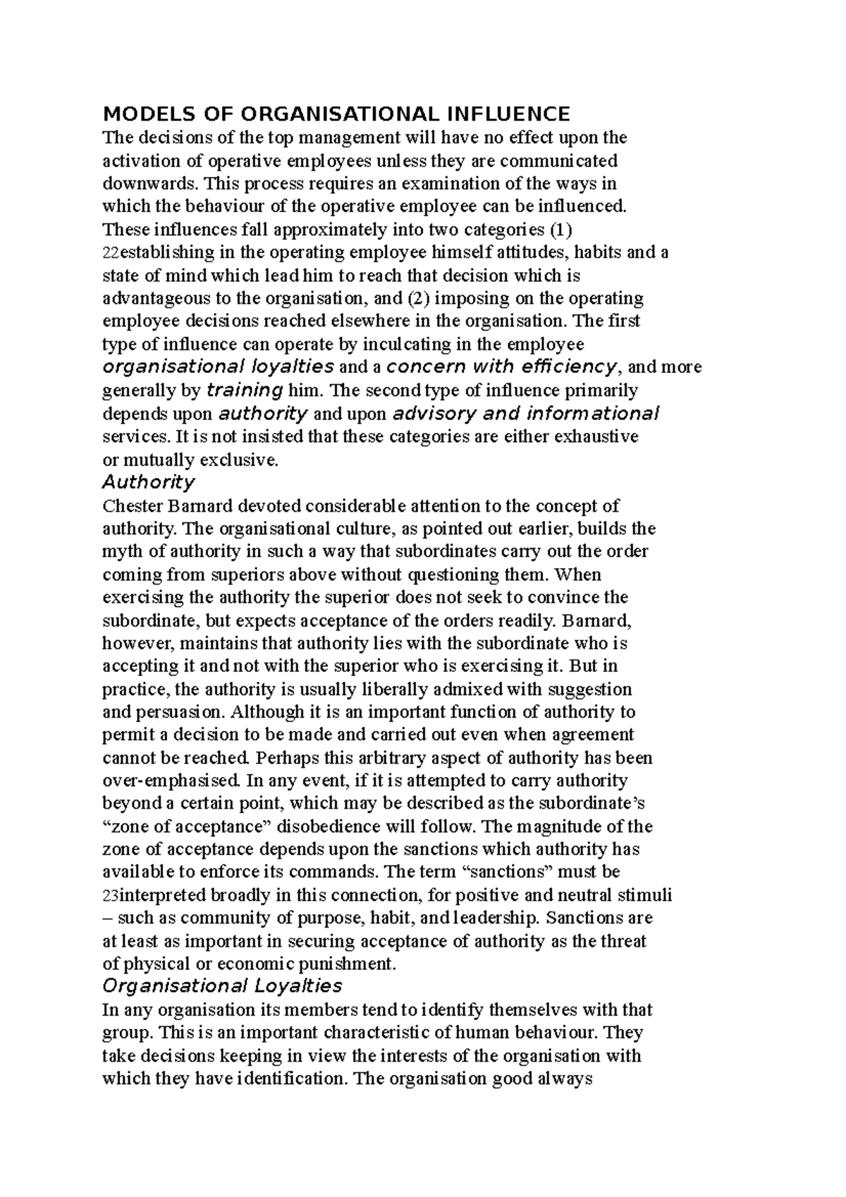 Models OF Organisational Influence - MODELS OF ORGANISATIONAL INFLUENCE ...