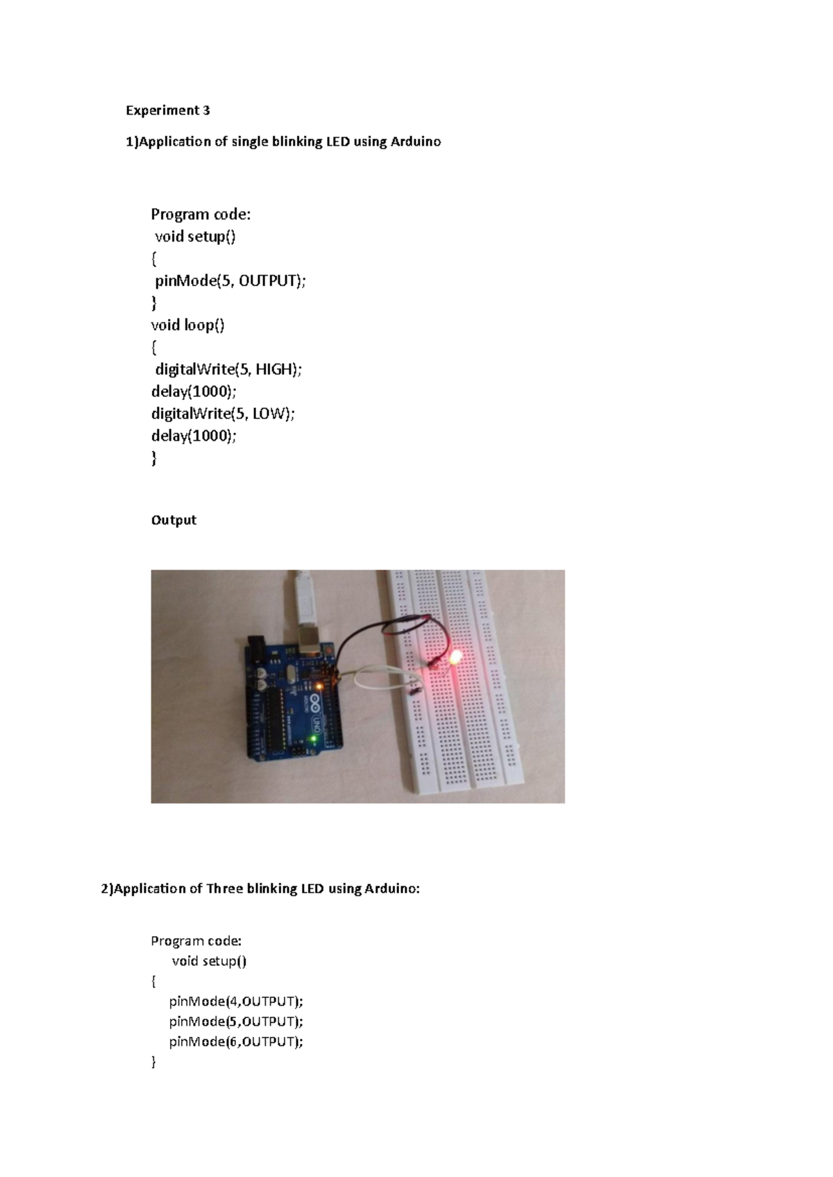 Iot lab practicals (solutions) - Experiment 3 1)Application of single blinking LED using Arduino ...