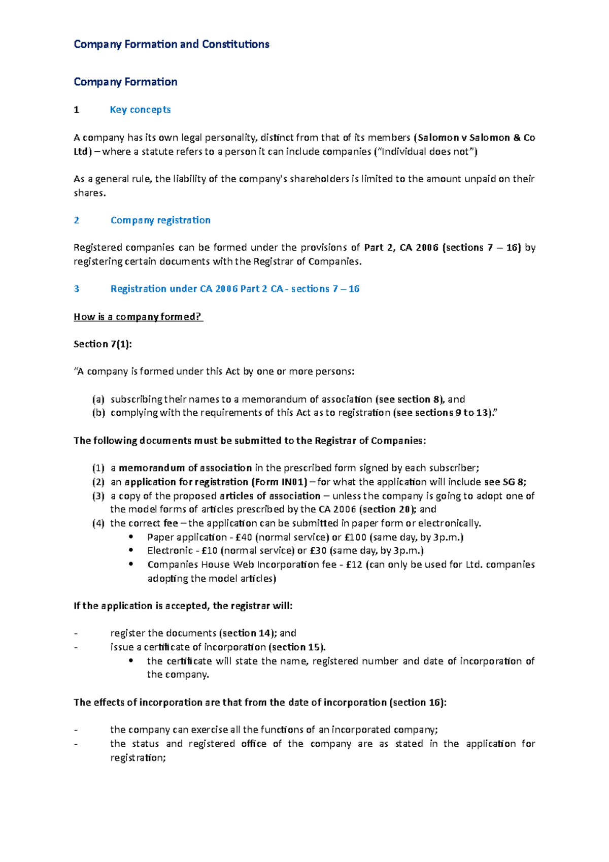Company Formation and Constitutions - Basics - Company Formation 1 Key ...