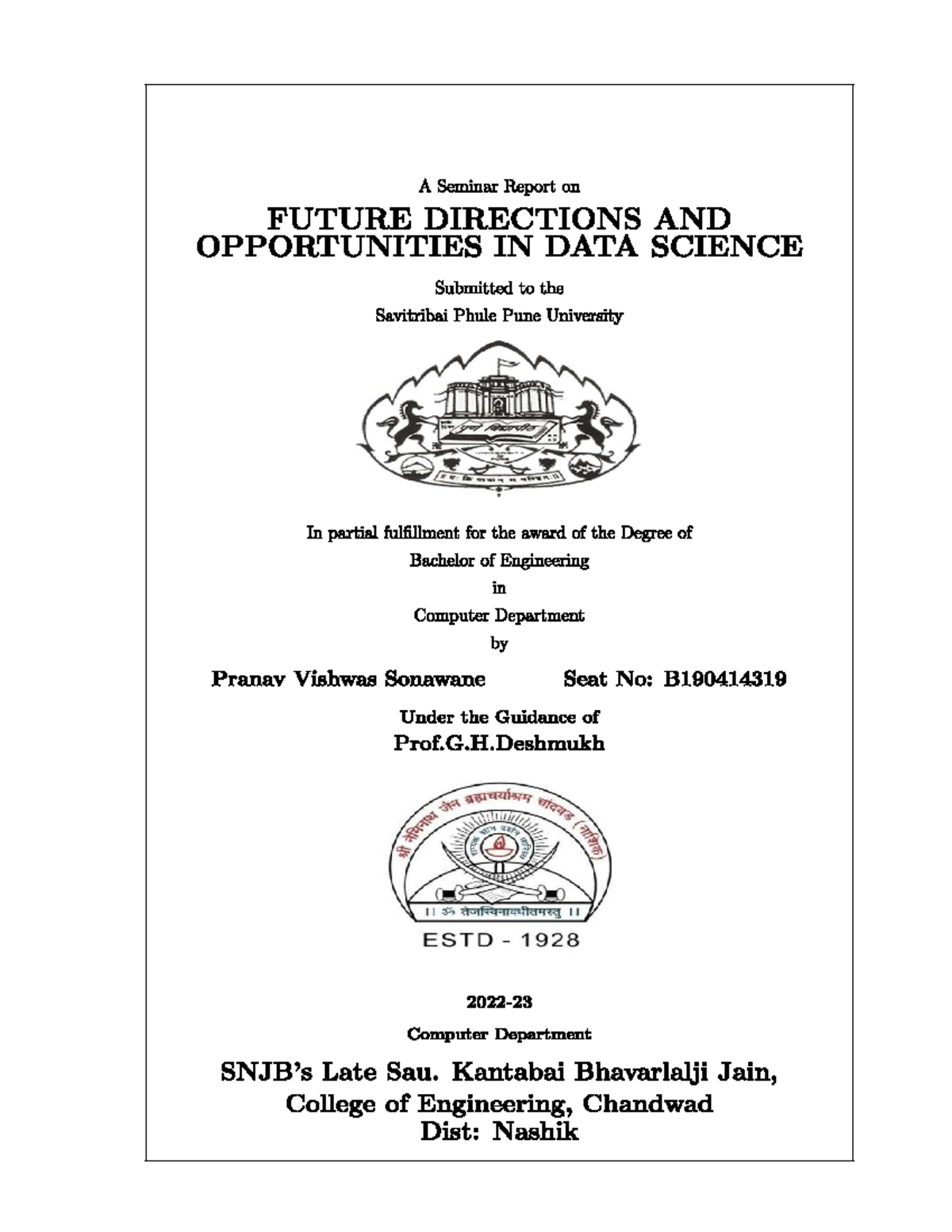 Seminar Report Data Science Pranav - Computer Engineering - Studocu