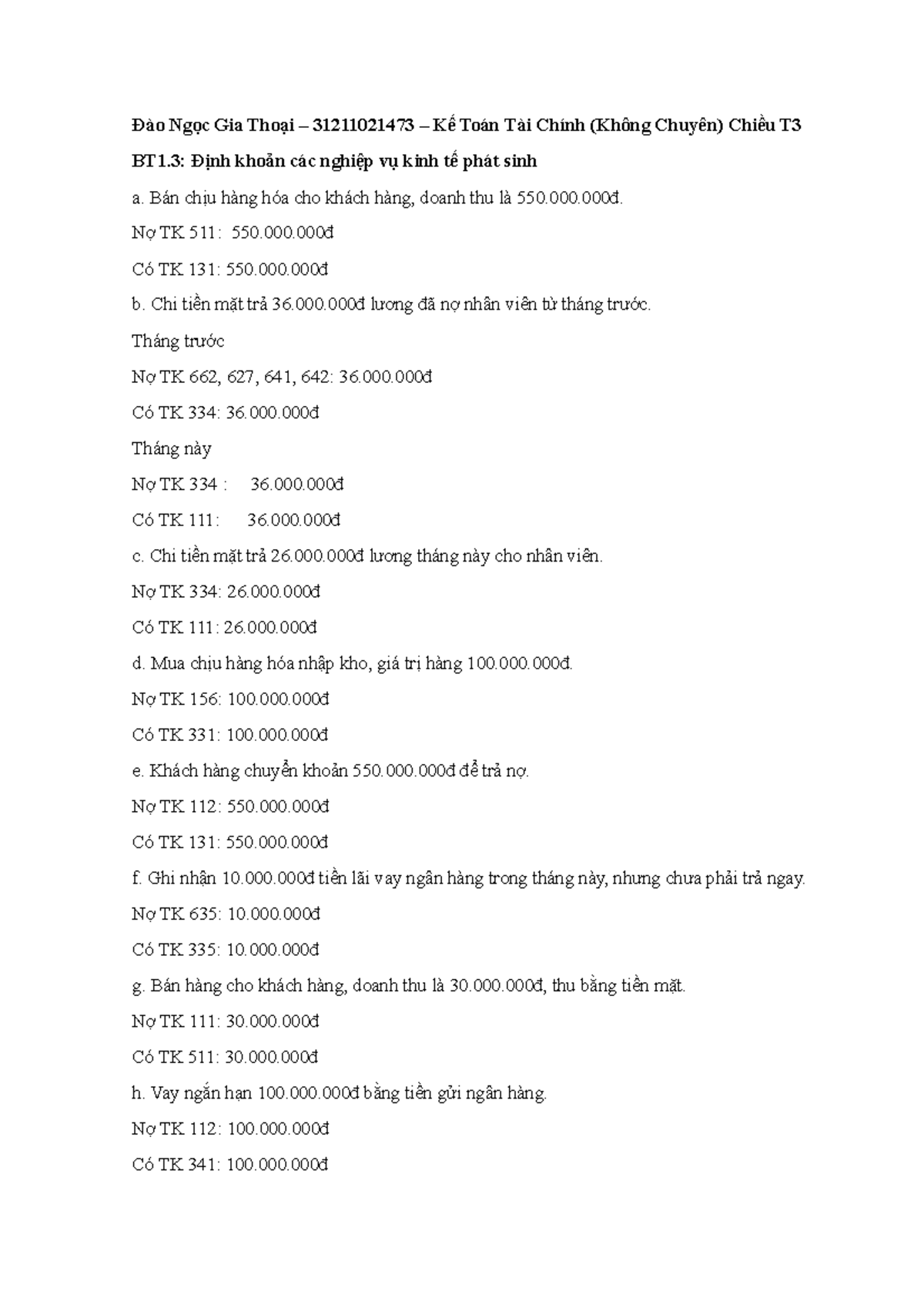 BT1.3-Đào Ngọc Gia Thoại - Đào Ngọc Gia Thoại – 31211021473 – Kế Toán Tài Chính (Không Chuyên ...