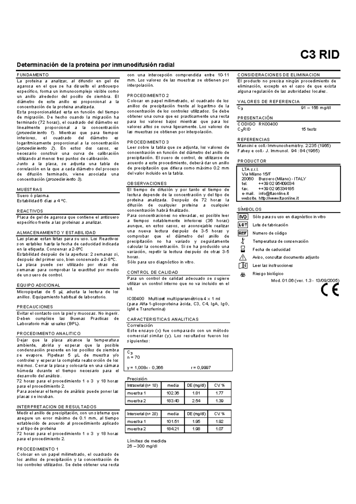 RK00400 C3 RID ES - IDR C3 - C3 RID Determinación de la proteina por ...