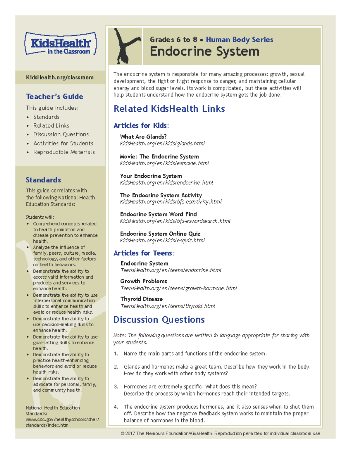 Endocrine - KidsHealth/classroom Grades 6 to 8 • Human Body Series ...