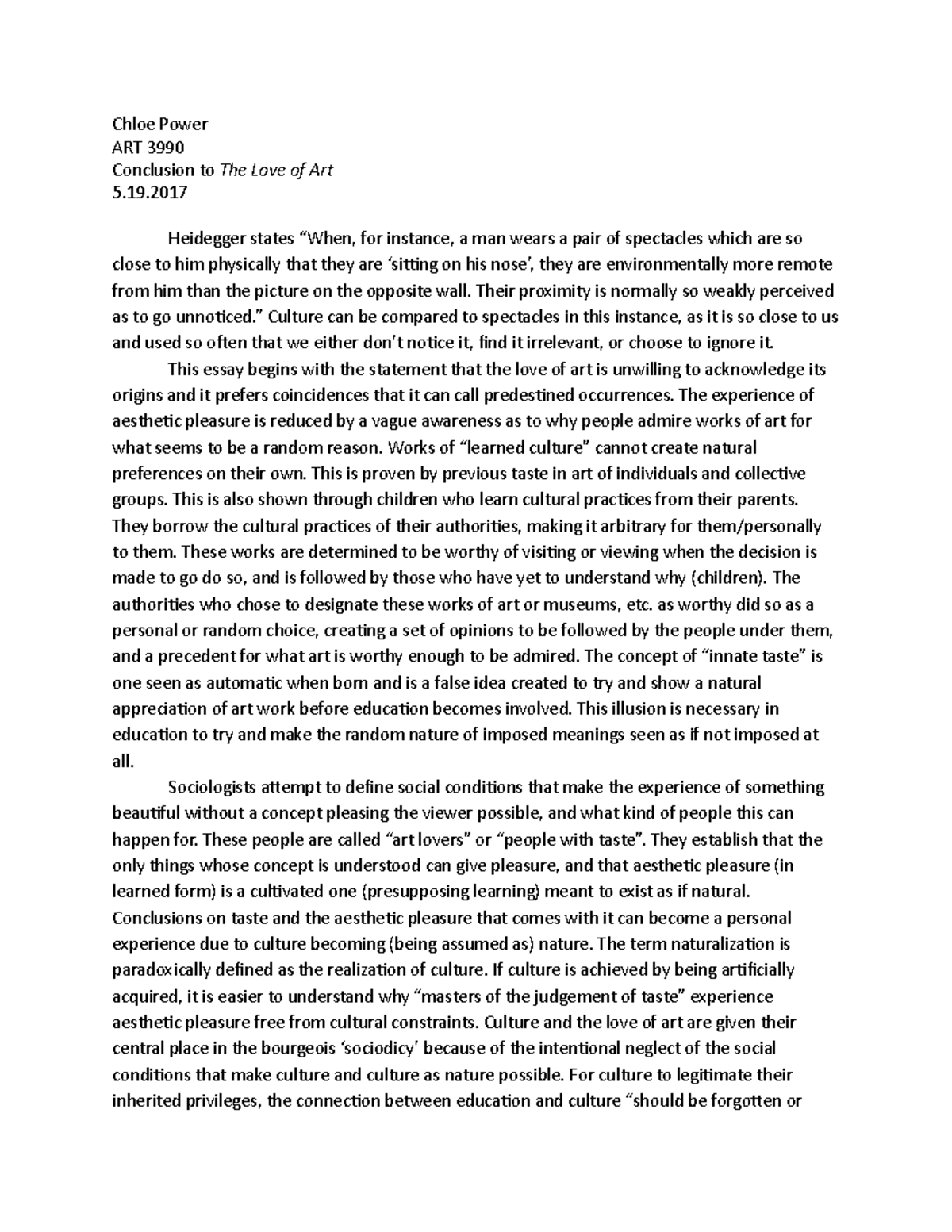 Chloe Power Essay 1 - A - Chloe Power ART 3990 Conclusion to The Love ...