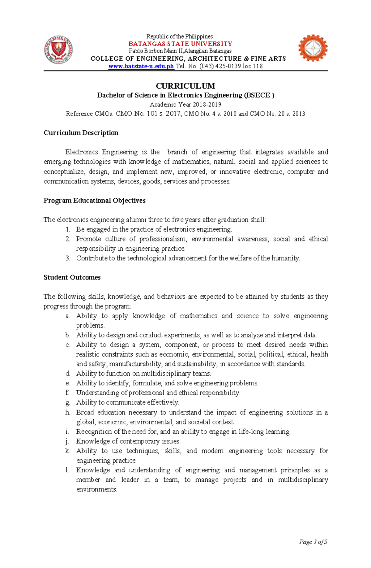 Bachelor of Science in Electronics Engineering Bsece - Laws - Studocu