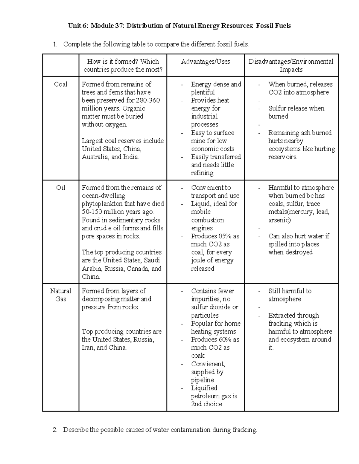 APES UNIT 6 MOD 37 - Unit 6: Module 37: Distribution of Natural Energy ...