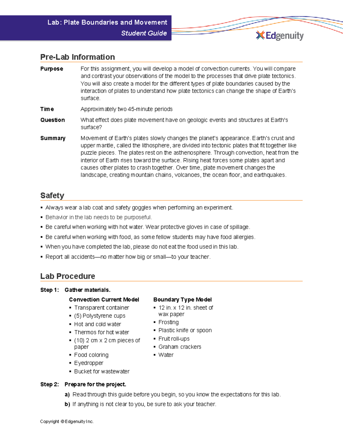 Plate Boundaries Wet Lab Student Guide - Lab: Plate Boundaries and ...