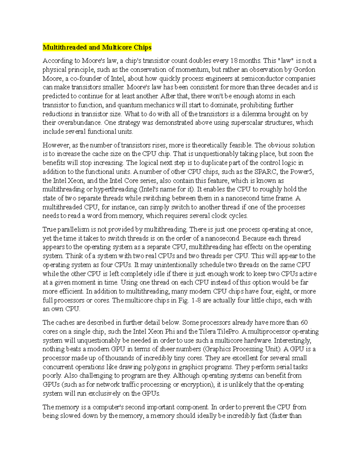 Multithreaded And Multicore Chips Multithreaded And Multicore Chips According To Moores Law