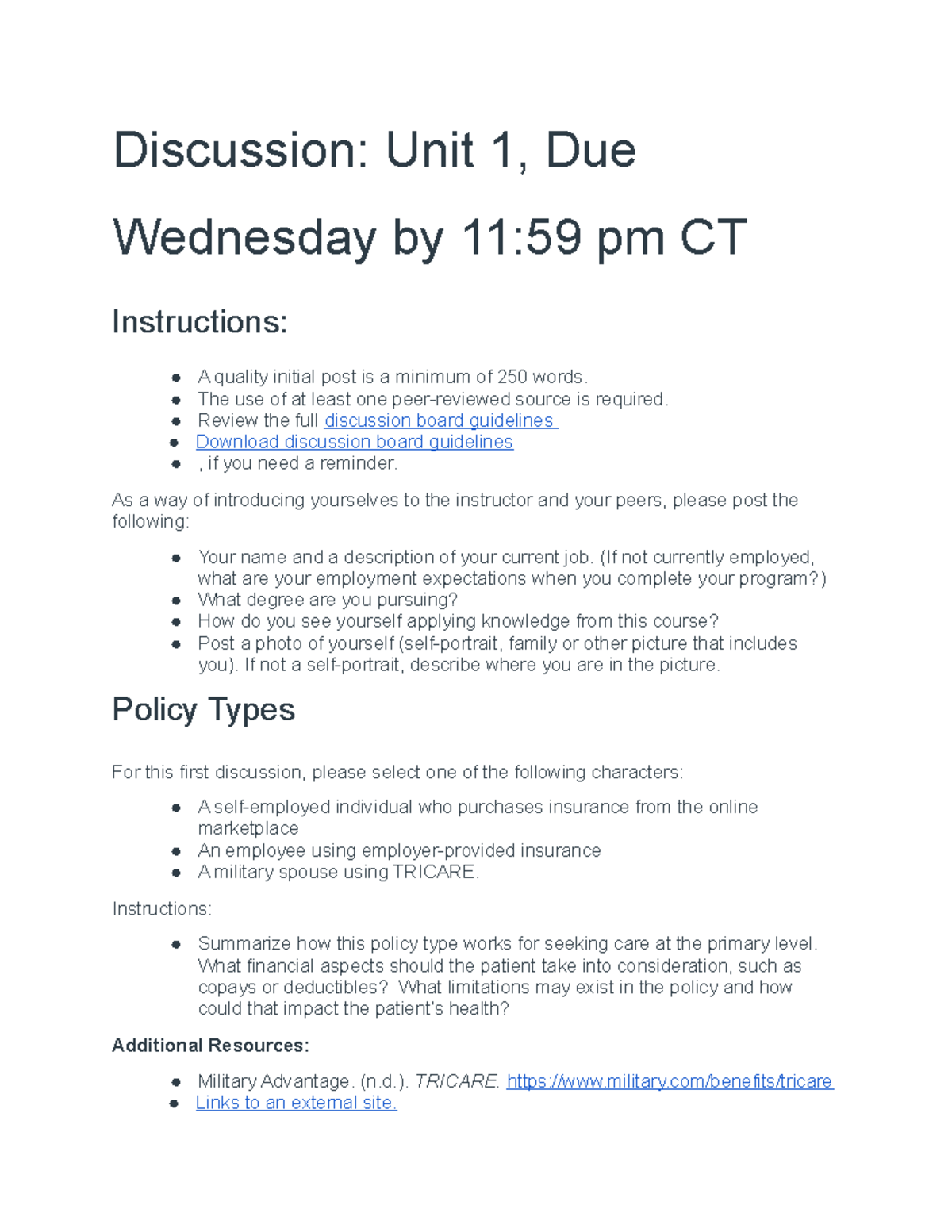 Unit 1 Discussion - Policy Types - Discussion: Unit 1, Due Wednesday by ...