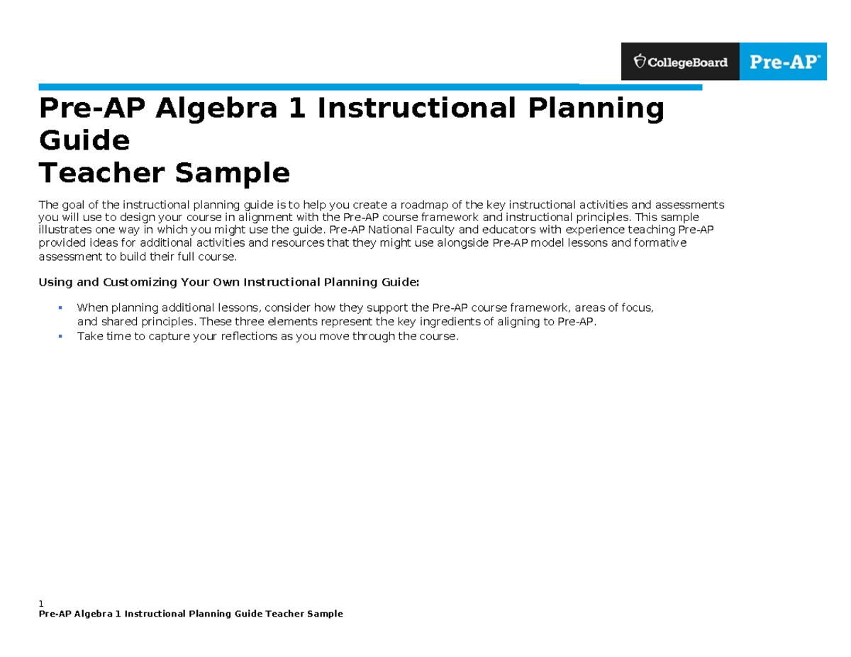Pre ap algebra 1 instructional planning guide - Pre-AP Algebra 1 ...