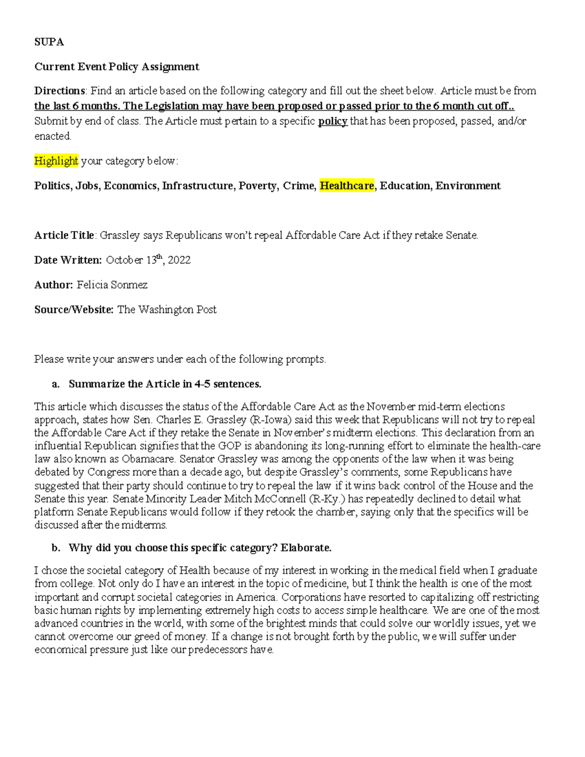 Current Event Policy Assignment - SUPA Current Event Policy Assignment ...