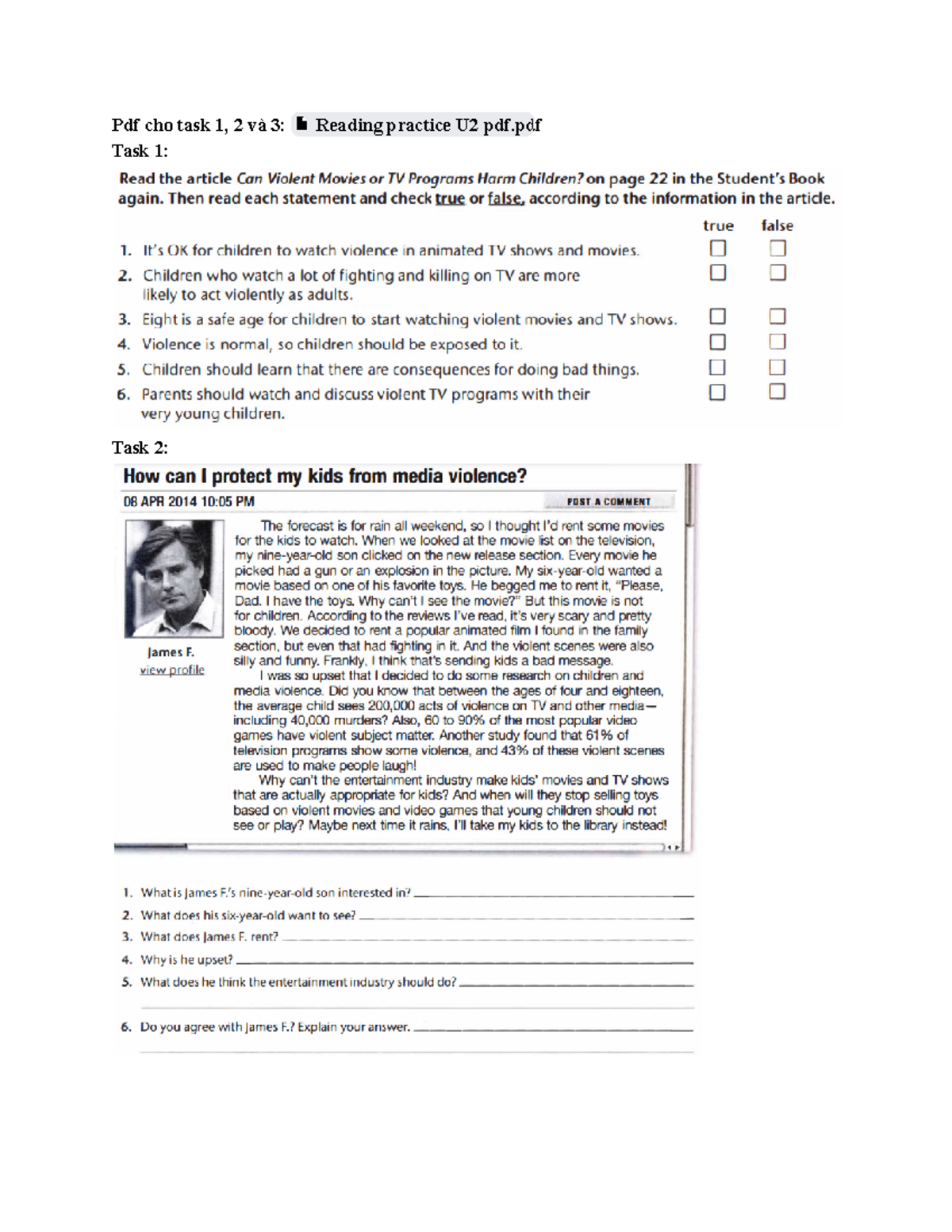 Copy of 1. Reading practice U2 - Pdf cho task 1, 2 và 3: Reading practice U2 pdf Task 1: Task 2 ...