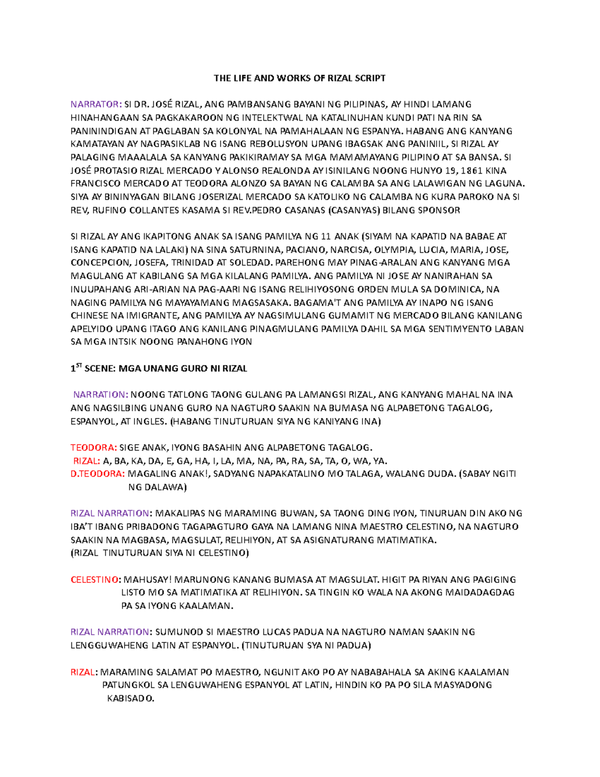 Rizal-Script - For academic purposes - THE LIFE AND WORKS OF RIZAL ...