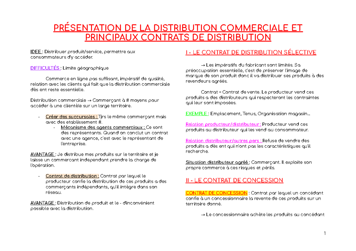 LA Distribution Commerciale ET LES Contrats DE Distribution ...