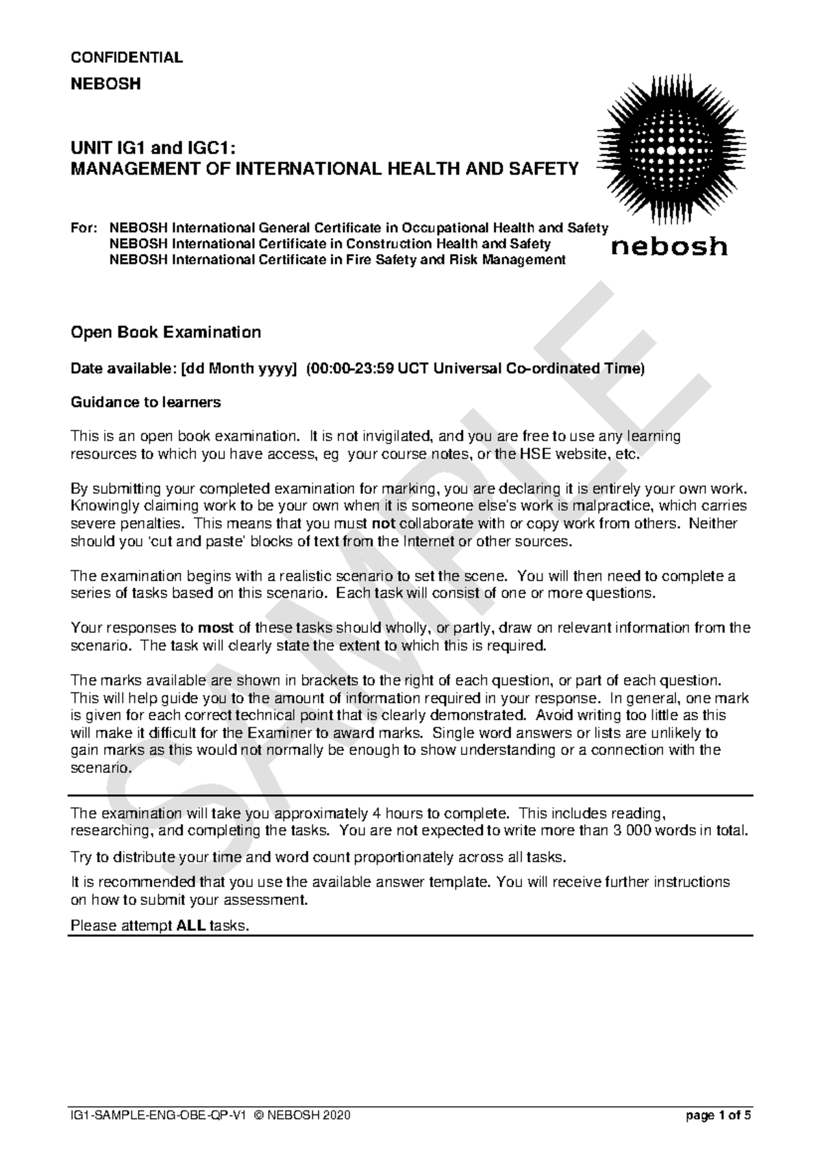 Ig1 sample eng obe qp - It's my notes - NEBOSH UNIT IG1 and IGC1 ...