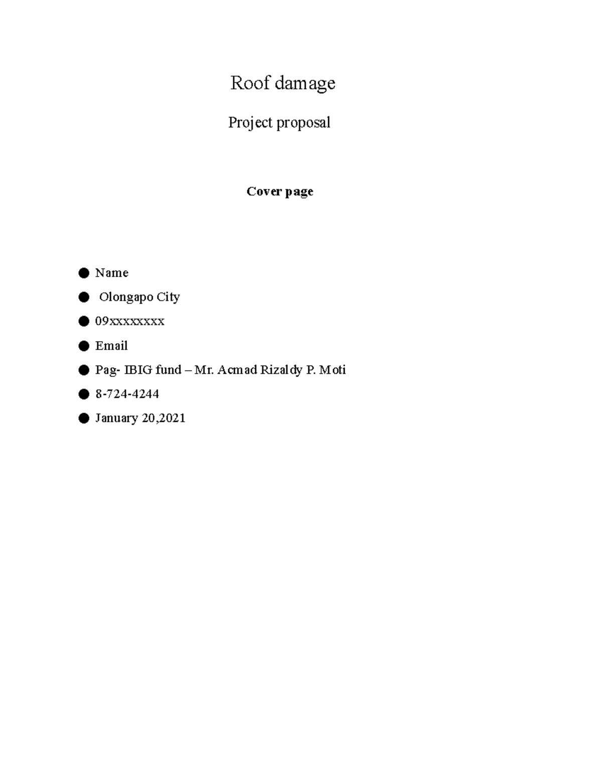 Concept paper English - Roof damage Project proposal Cover page Name ...