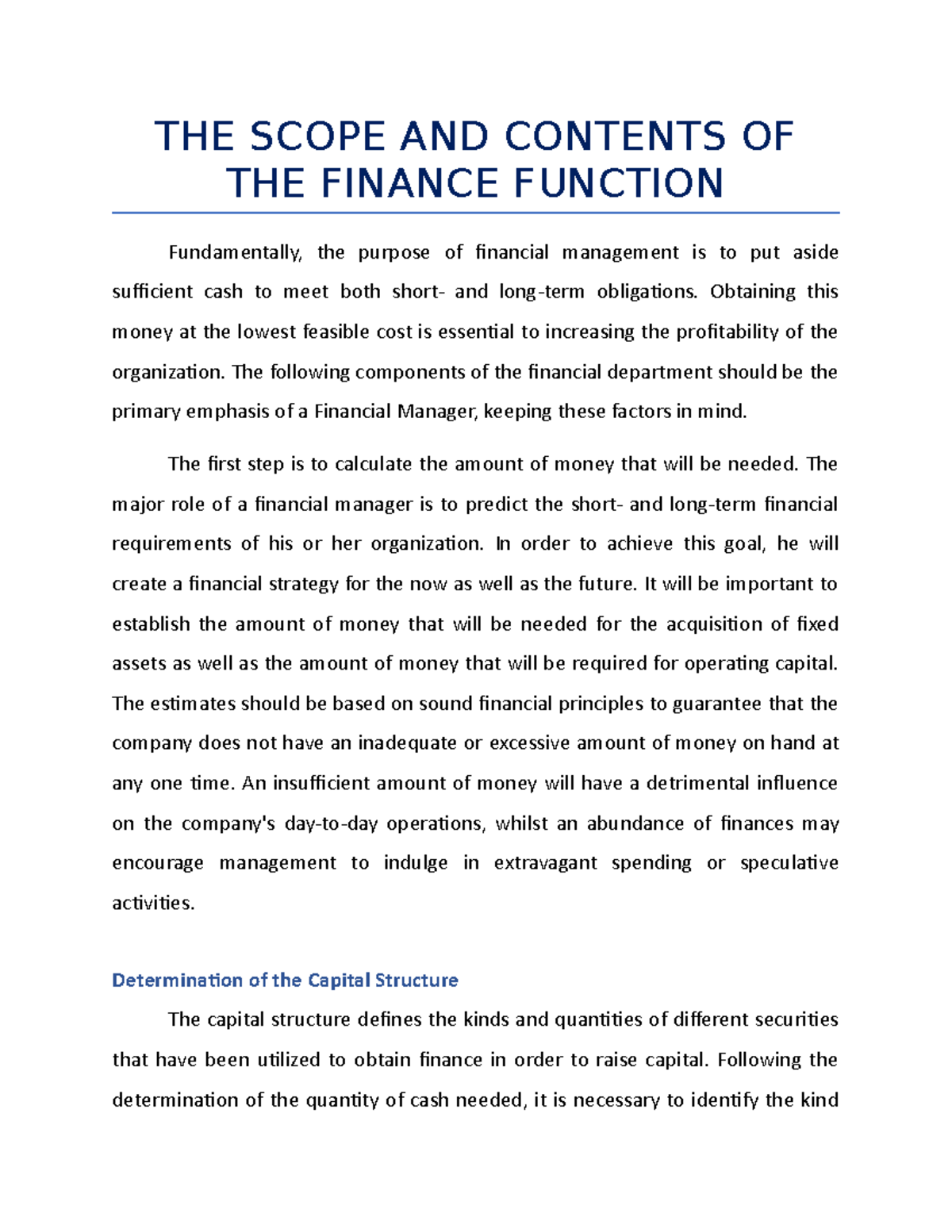 THE Scope AND Contents OF THE Finance Function - Financial Management ...