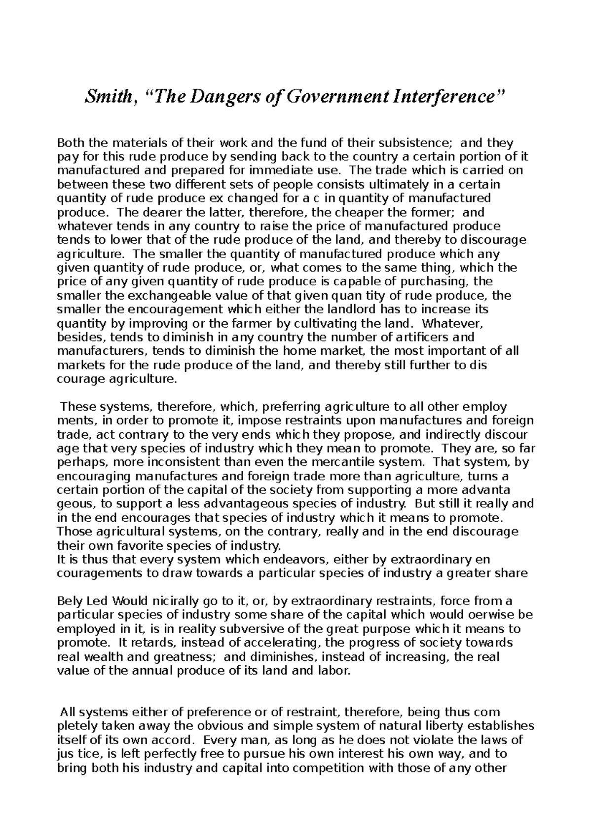 Smith- The Dangers of Government Interference - Smith, “The Dangers of ...