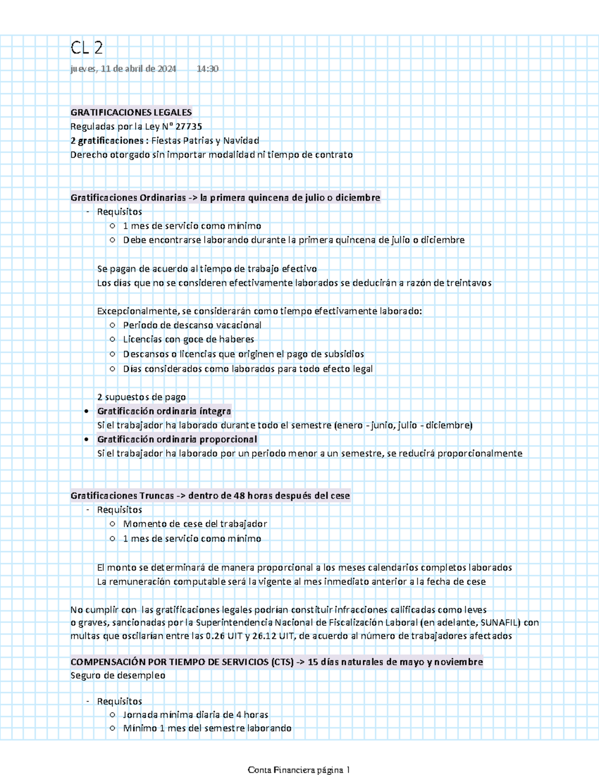 resumen para CL 2 - GRATIFICACIONES LEGALES Reguladas por la Ley N ...