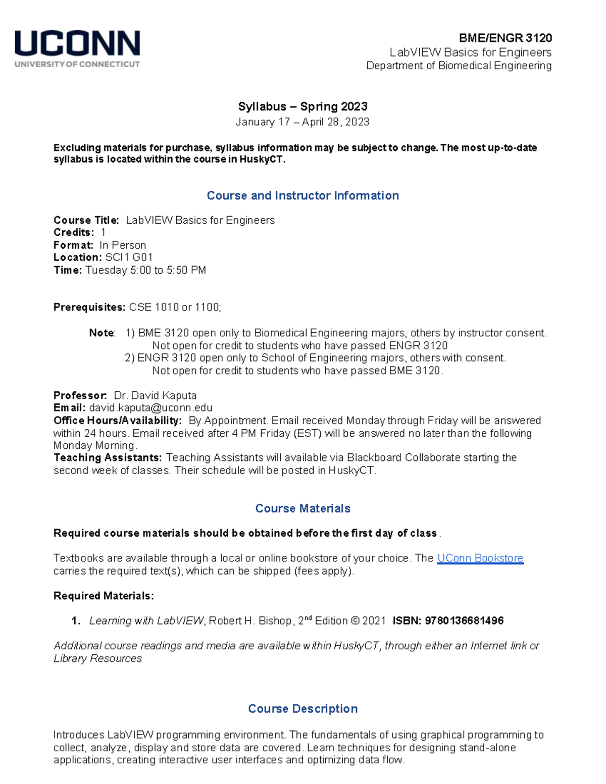 Bme3120 syllabus - BME/ENGR 3120 LabVIEW Basics for Engineers Department of Biomedical ...