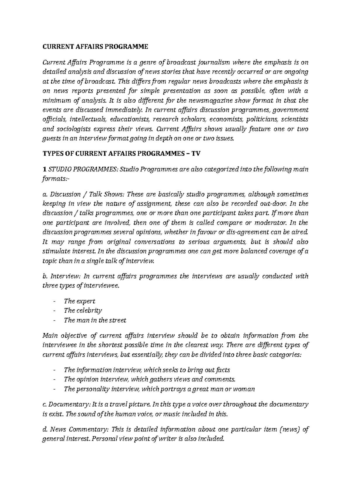 Current Affairs Programme - CURRENT AFFAIRS PROGRAMME Current Affairs ...