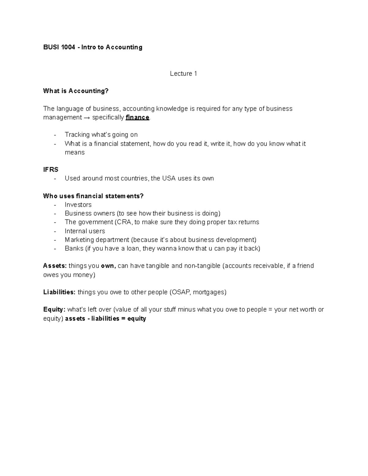 Intro To Accounting Lecture 1 Busi 1004 Intro To Accounting