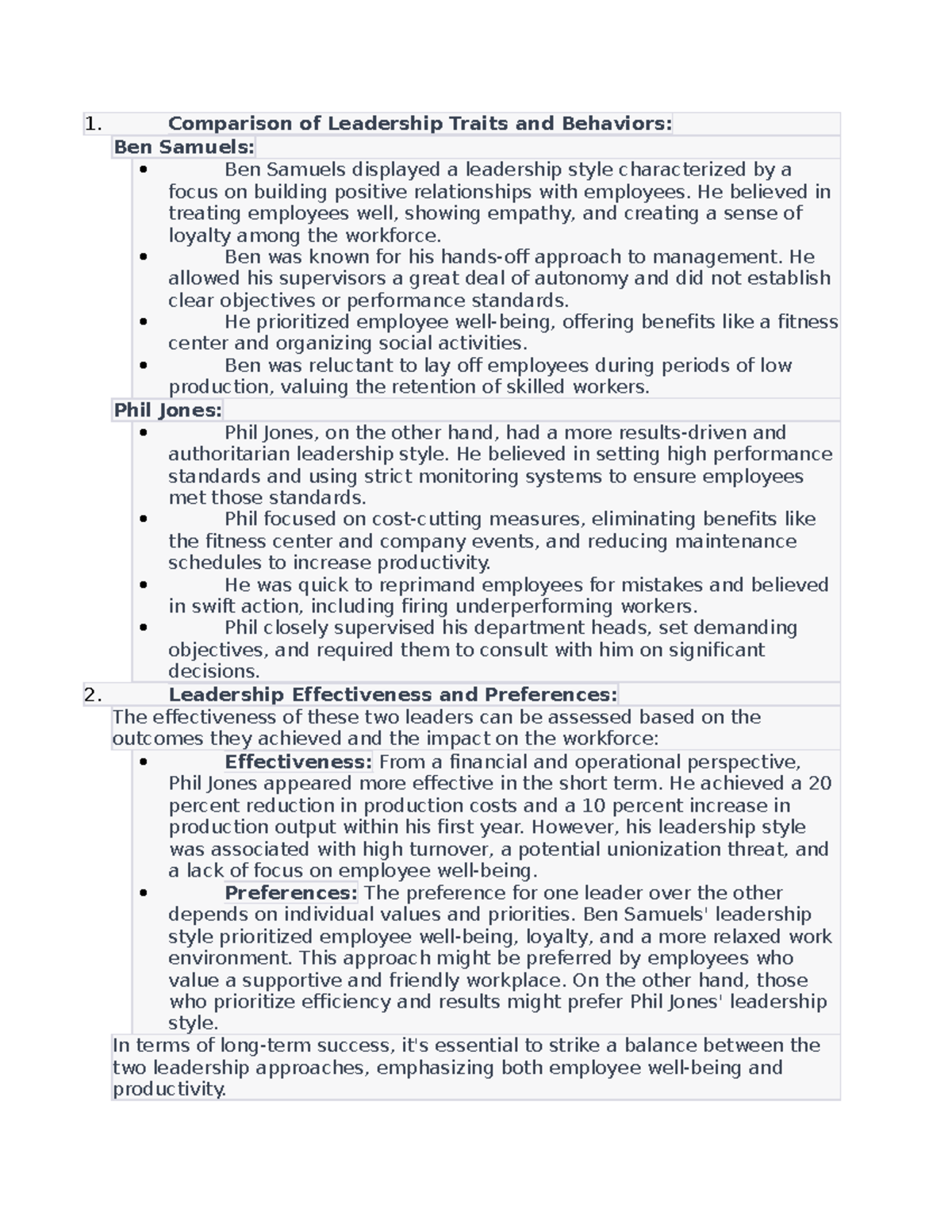 Comparison of Leadership Traits and Behaviors - He believed in treating ...