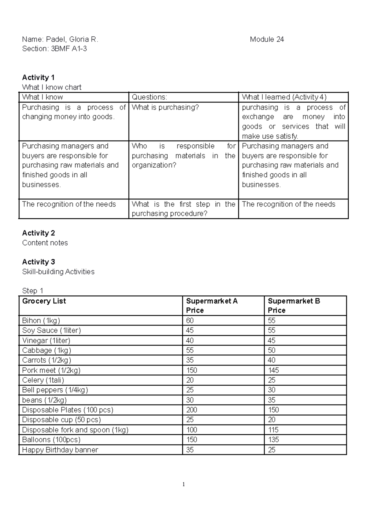 BAM 199 Module 24 - Lecture notes 3 Banking - 1 Name: Padel, Gloria R ...