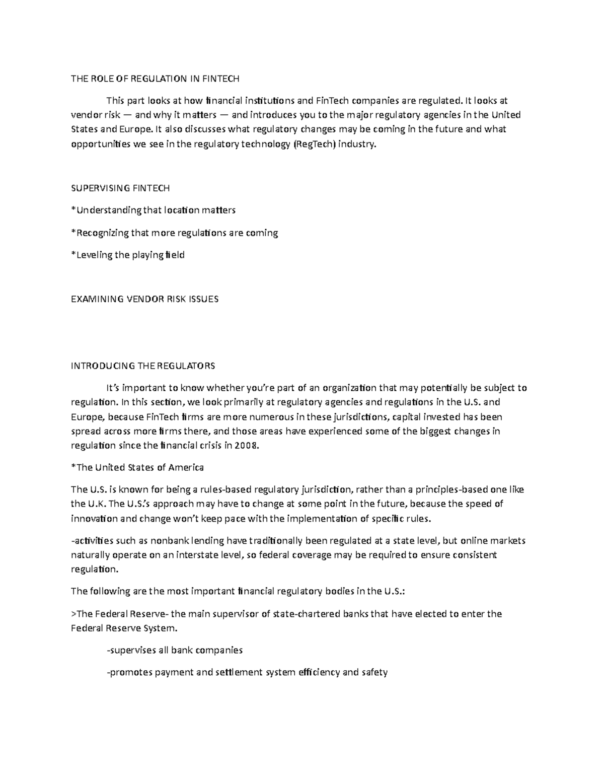 THE ROLE OF Regulation IN Fintech - THE ROLE OF REGULATION IN FINTECH ...