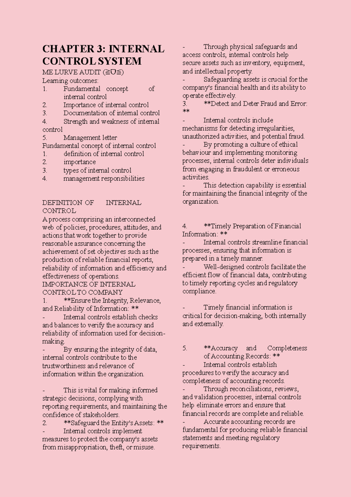 Audit 1 Chapter 3 Fbyhan - CHAPTER 3: INTERNAL CONTROL SYSTEM ME LURVE ...