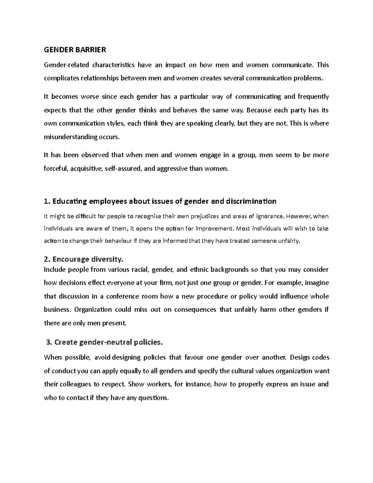 Gender Barrier - GENDER BARRIER Gender-related characteristics have an ...