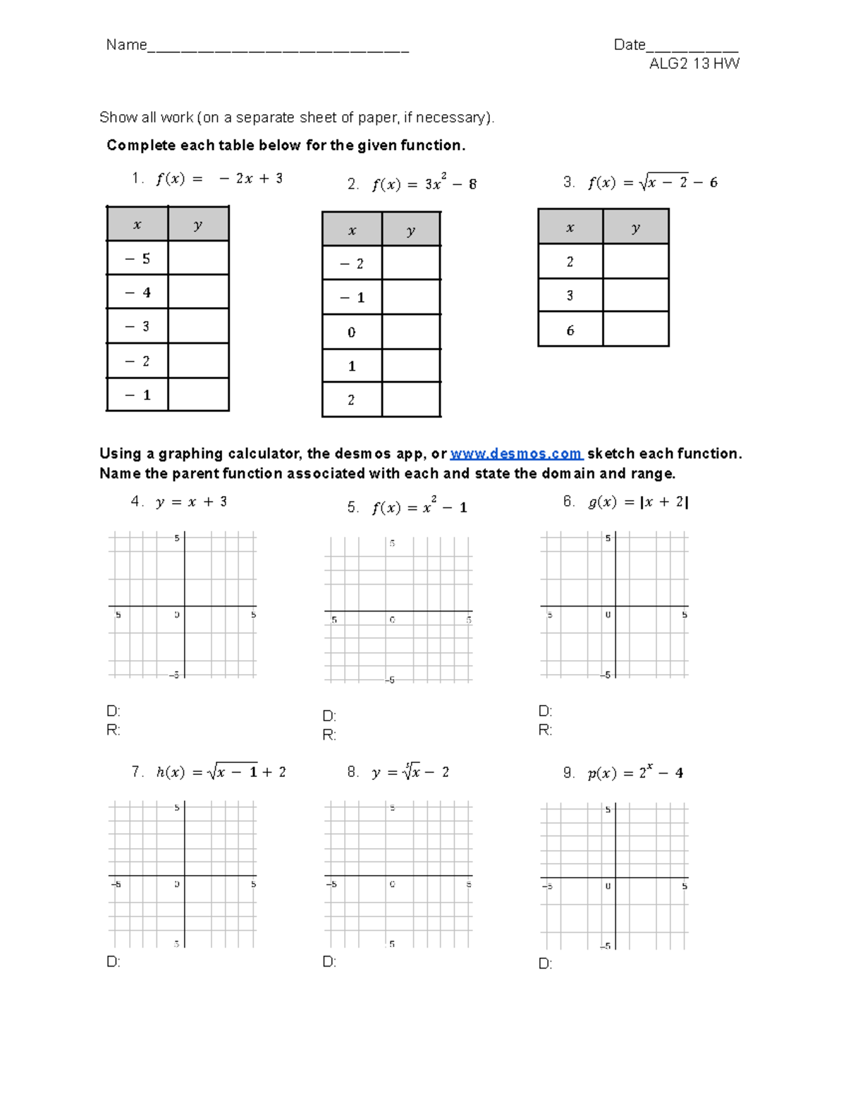 ALG2 13 HW - ALG2 13 HW - Name_______________________________ Date ...