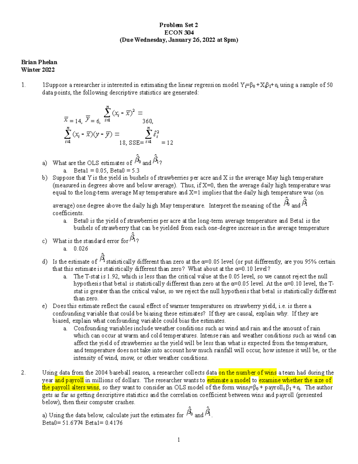 Ps2 Problem Set 2 Problem Set 2 Econ 304 Due Wednesday January 26 2022 At 8pm Brian