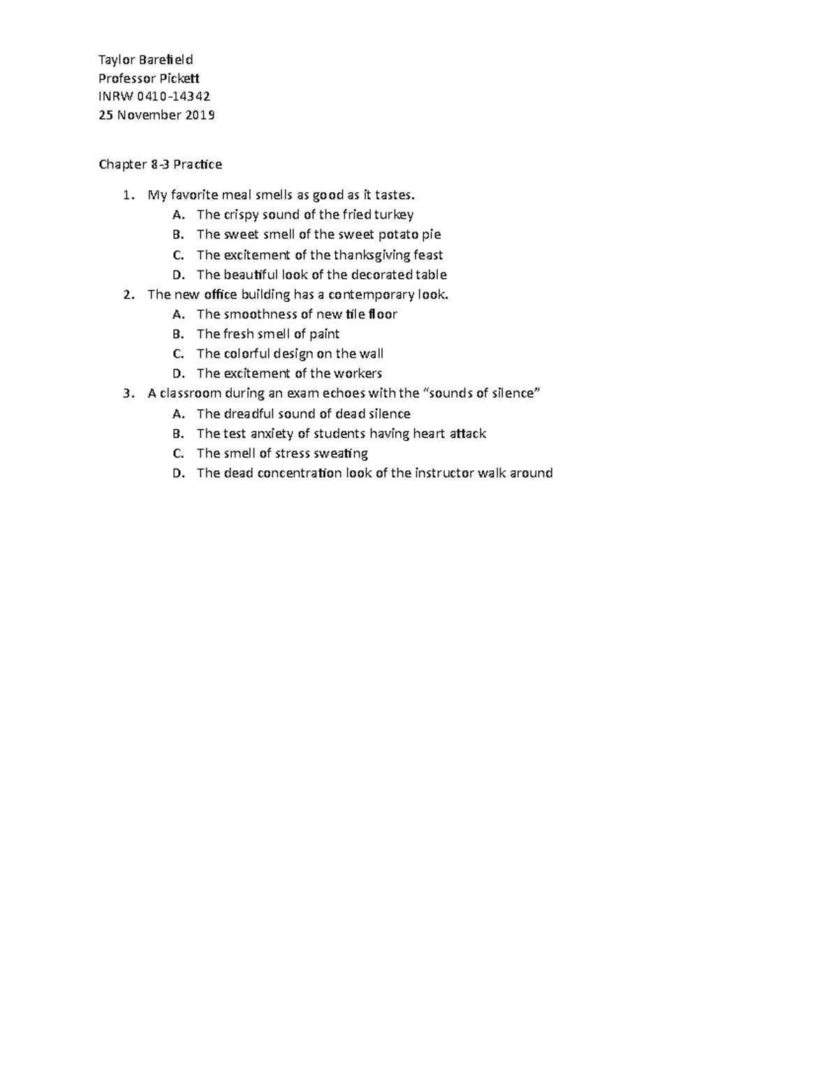 Chapter 8-3 Practice - Tina - Taylor Barefield Professor Picket INRW ...