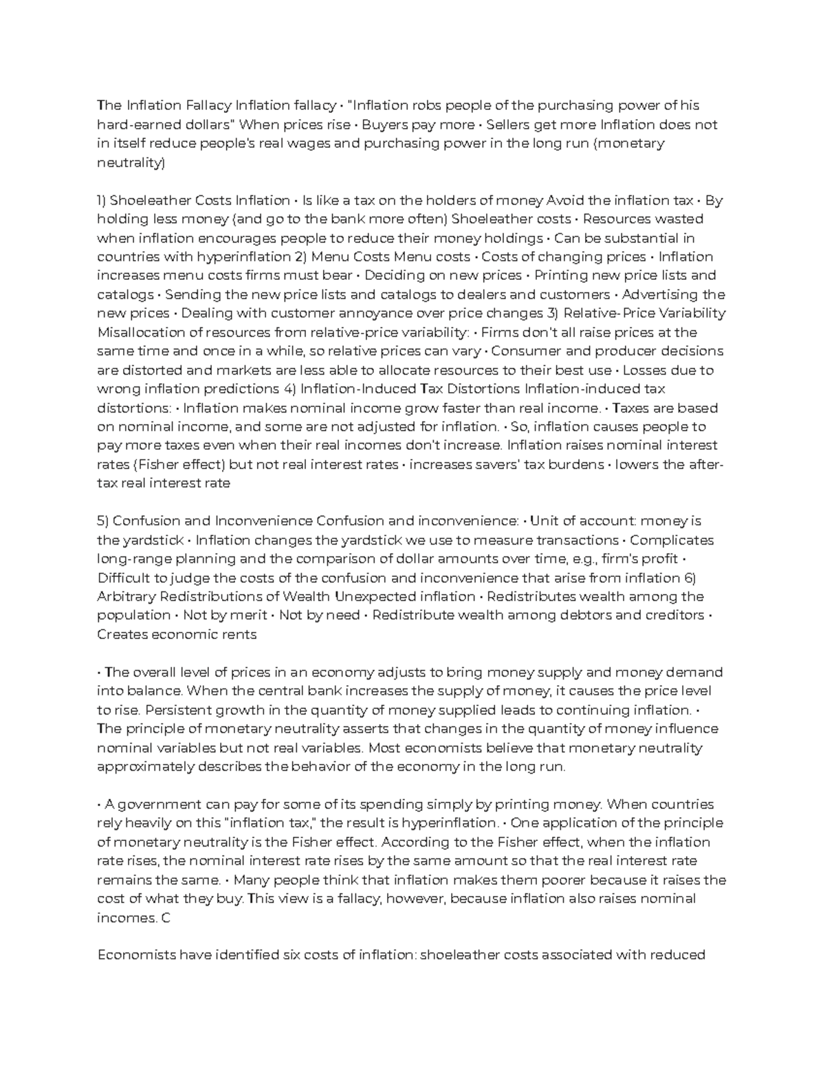 Econ 20a - chatper 17 section 4 - The Inflation Fallacy Inflation ...