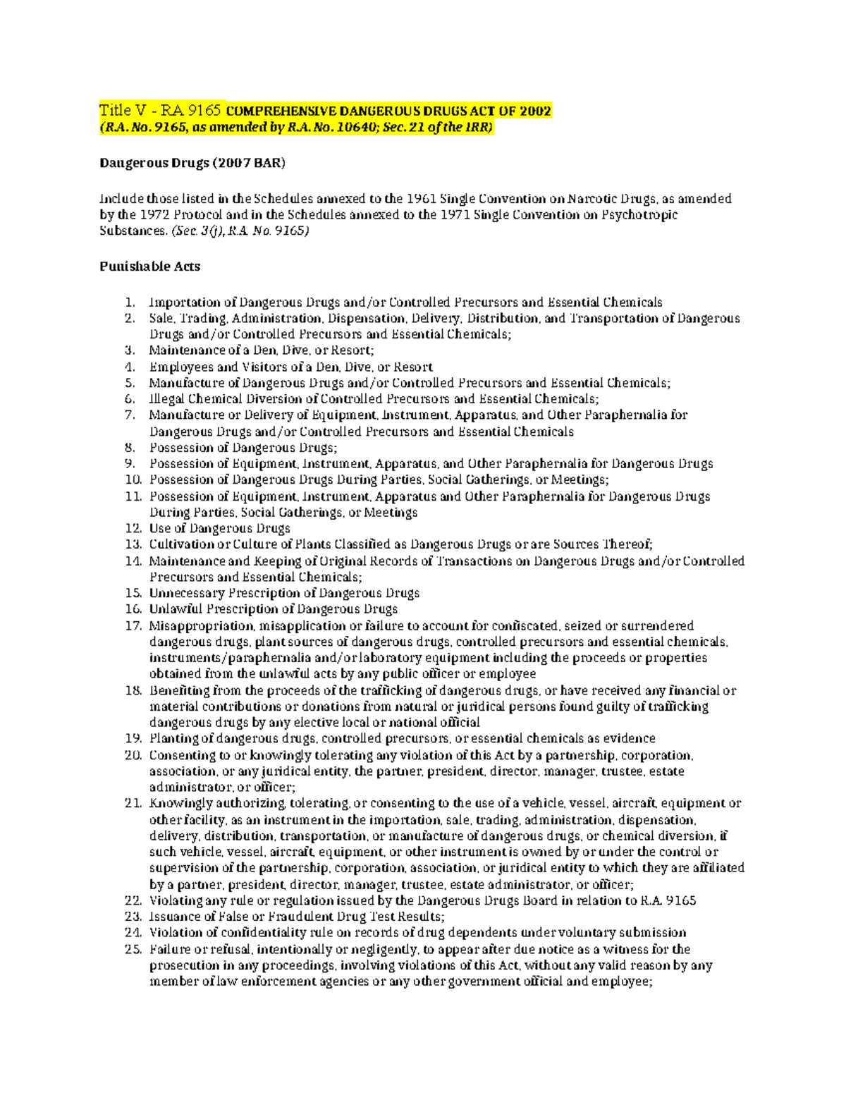Art 185-245 RPC - Title V - RA 9165 COMPREHENSIVE DANGEROUS DRUGS ACT ...