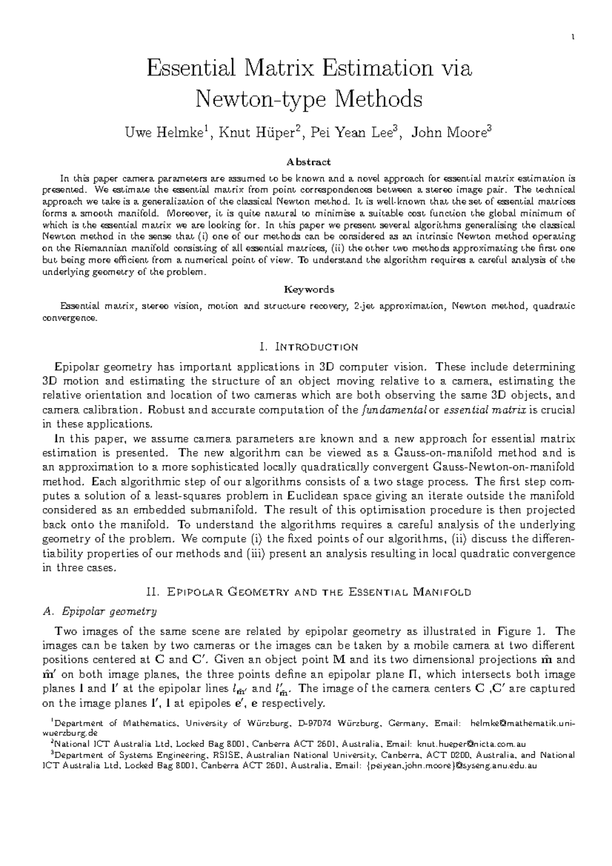 Essential Matrix Estimation Via Newton Type Methods Essential Matrix