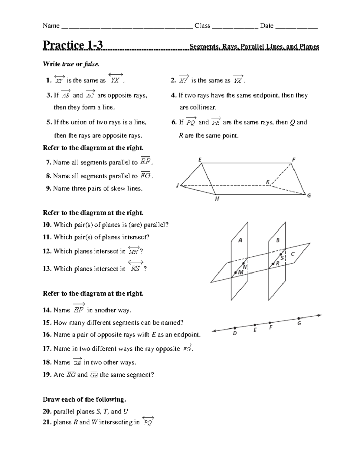 Segments, Rays, Parallel-1 - 1. is the same as. 2. is the same as. 3 ...