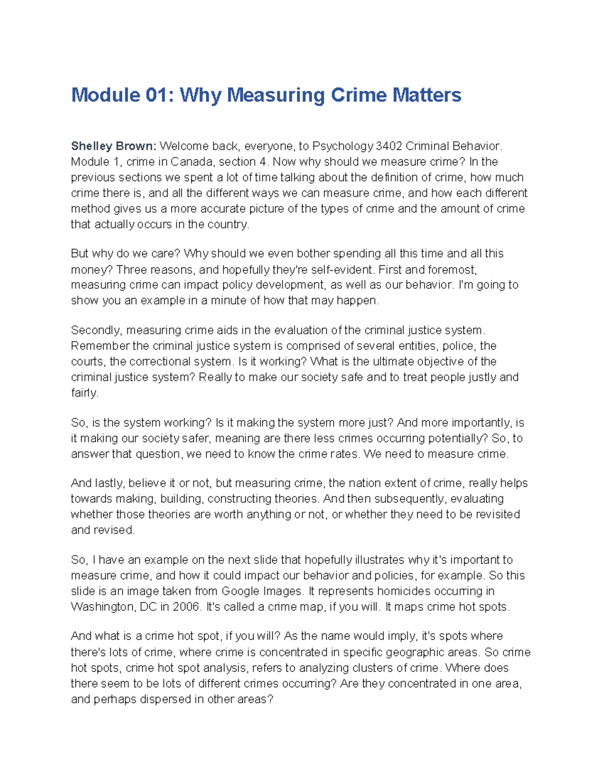 Module 01 Why Measuring Crime Matters - Module 01: Why Measuring Crime ...