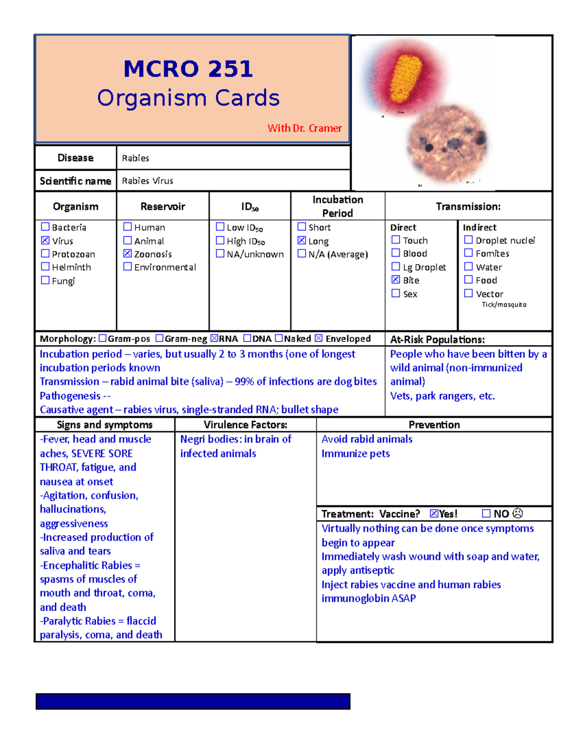 OC - Rabies Virus - An organism card with information of the symptoms ...