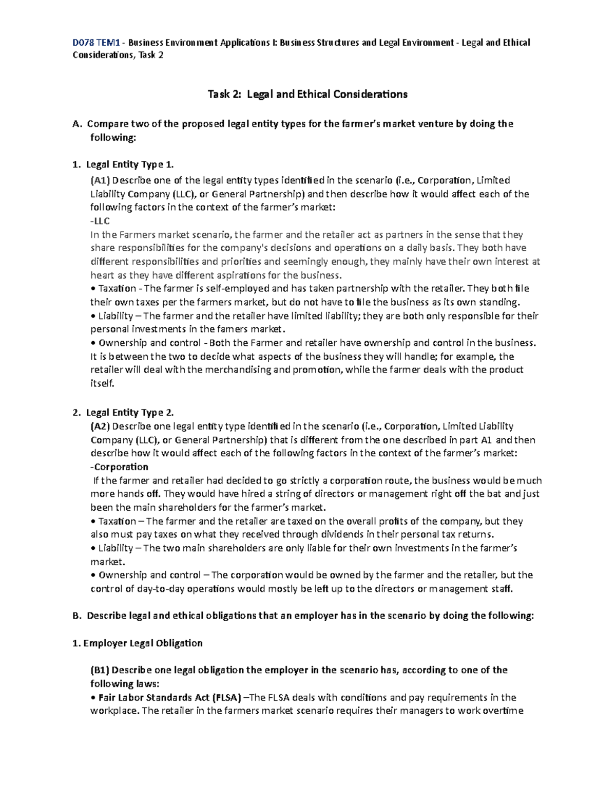D078 Task 2 - Task 2 - D078 TEM1 - Business Environment Applications I ...