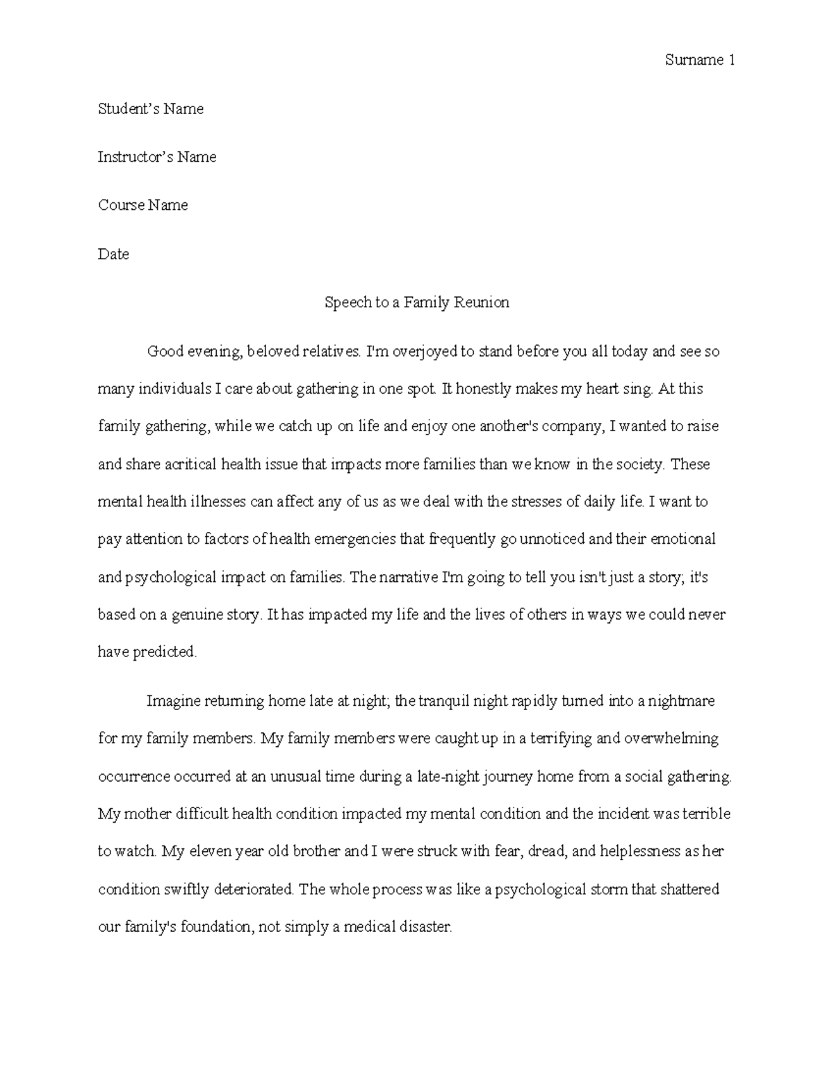 Order 6755105 Speech TO A Family Reunion - Student’s Name Instructor’s ...