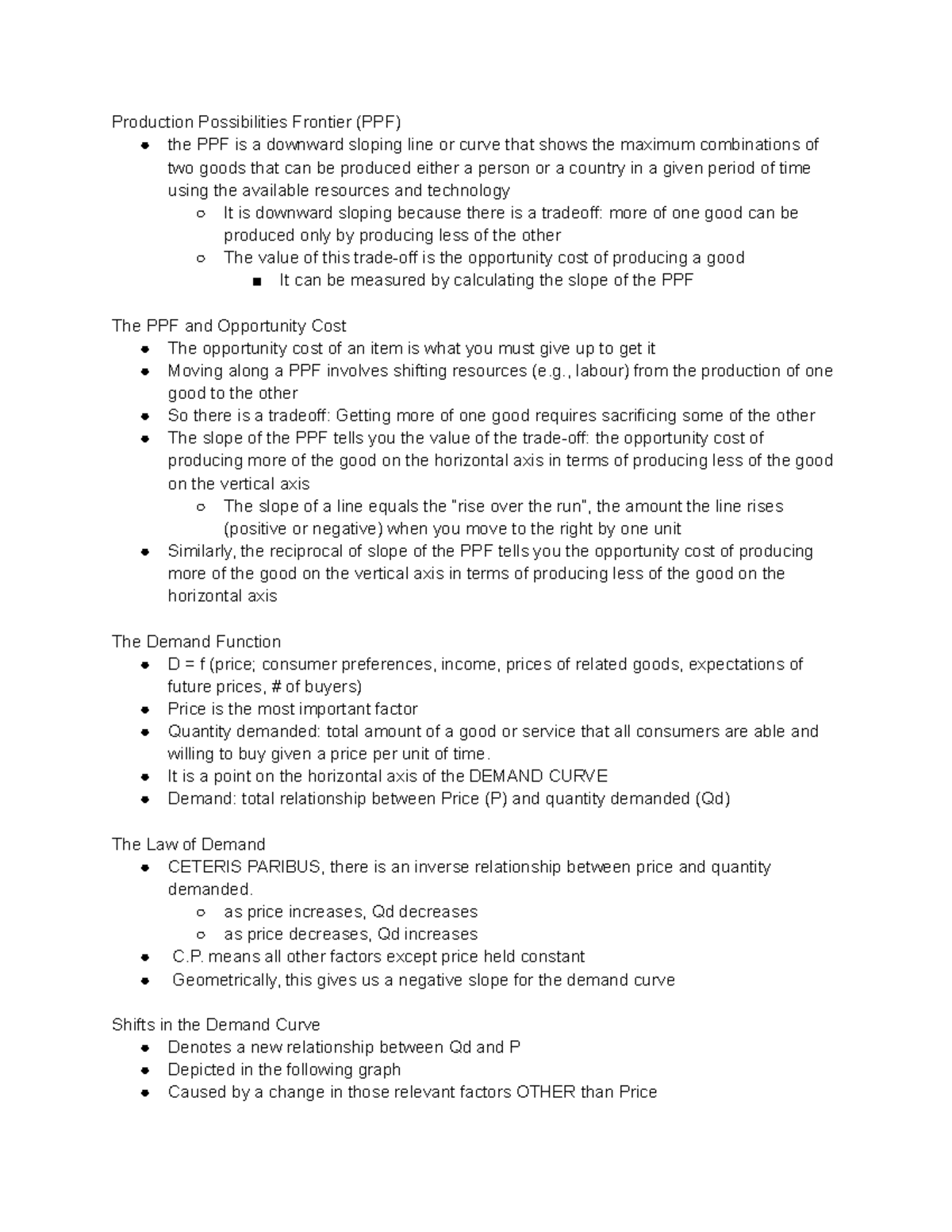 ECO1104 notes ch 1-4 - Production Possibilities Frontier (PPF) the PPF ...
